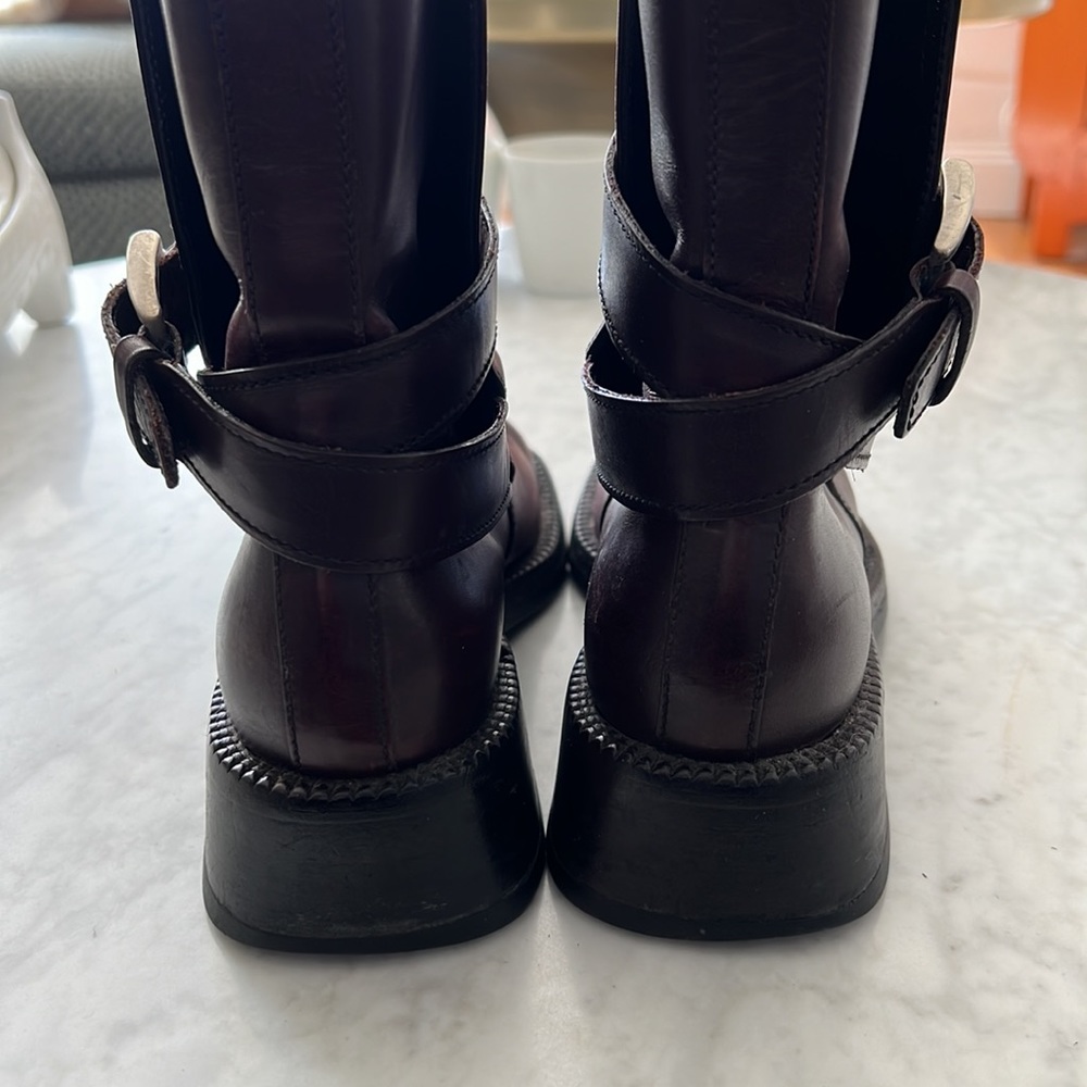 Prada Vintage Leather Moto Boot- Deep Burgandy - Gem